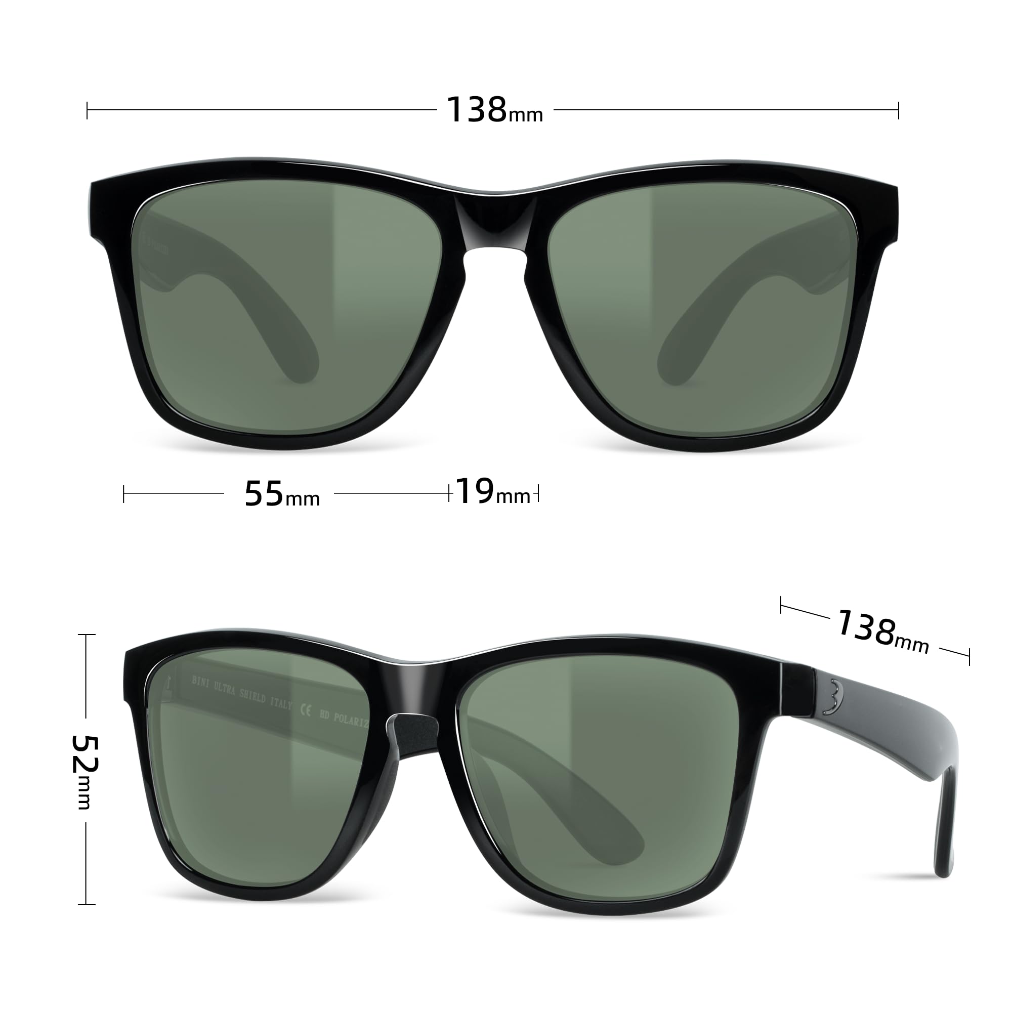 BNUS Glass Lens Polarized Sunglasses (Glass Lens, Black Frame/G-15 Polarized)