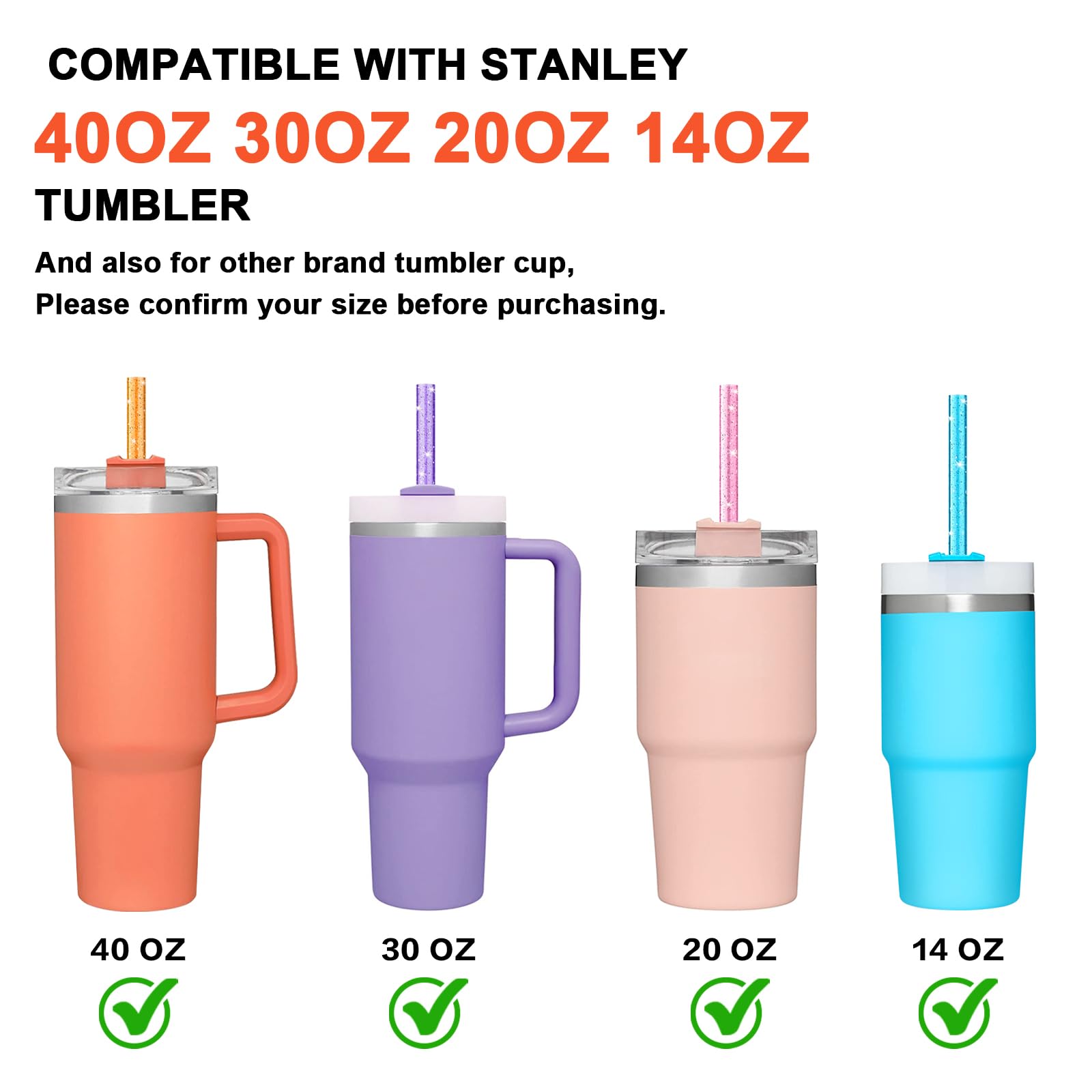 10PCS Color Replacement Straws for Stanley Owala Simple Modern Tumbler, Comheral Reusable Glitter Metal Clear Long Straws Accessories for Tumbler Mug Cup, Dishwasher Safe(8*Tritan+2*Stainless Steel)