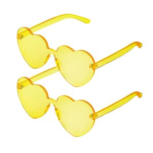 lymojor yellow heart sunglasses thick heart glasses rimless fun cute heart shaped sunglasses for women party favors, 2 pack