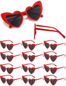 loho magica women fashion heart sunglasses 12 pack heart shaped sunglasses for women vintage love cat eye retro glasses（red）