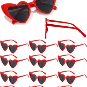 LOHO MAGICA Women Fashion Heart Sunglasses 12 Pack Heart Shaped Sunglasses for Women Vintage Love Cat Eye Retro Glasses（Red）