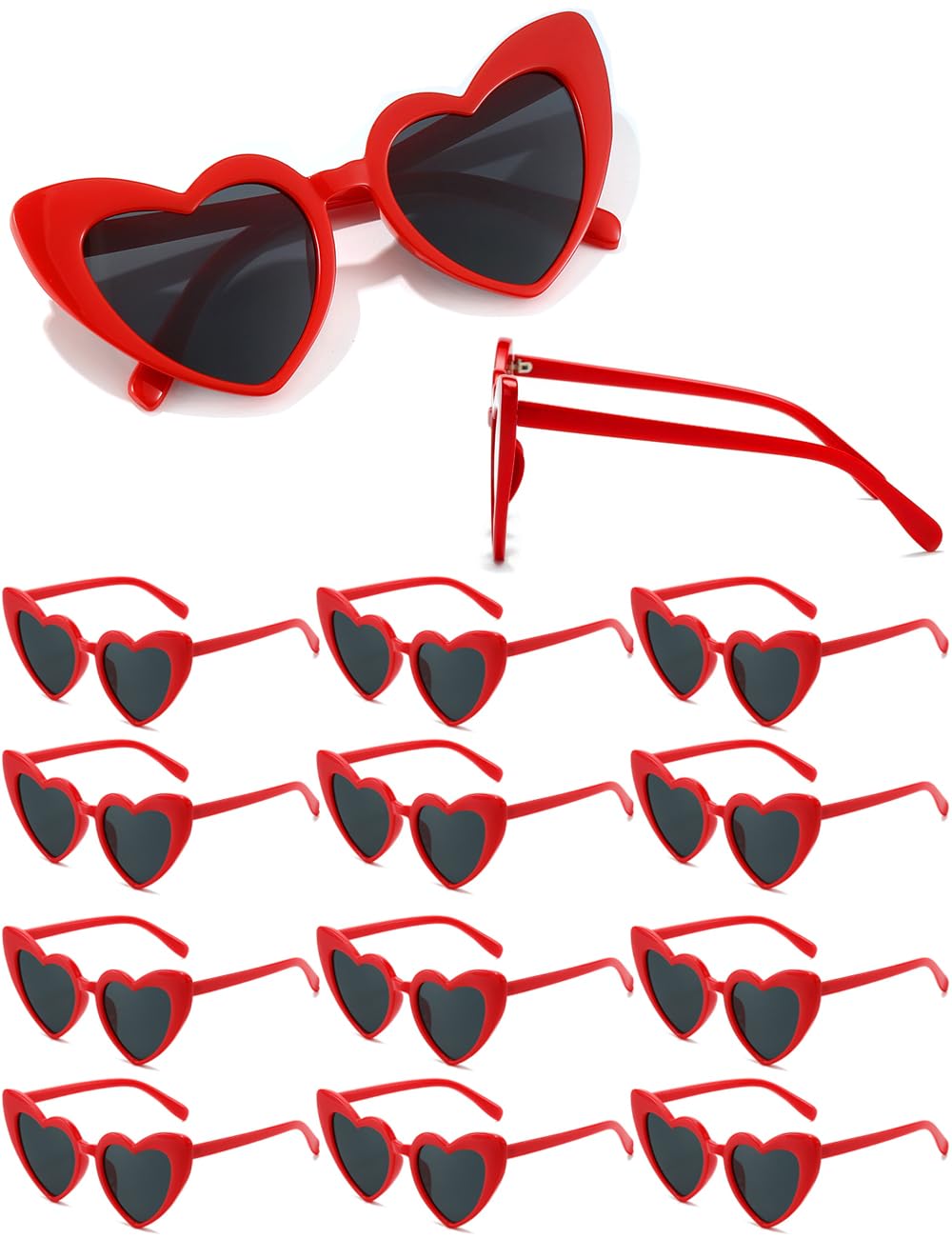 LOHO MAGICA Women Fashion Heart Sunglasses 12 Pack Heart Shaped Sunglasses for Women Vintage Love Cat Eye Retro Glasses（Red）