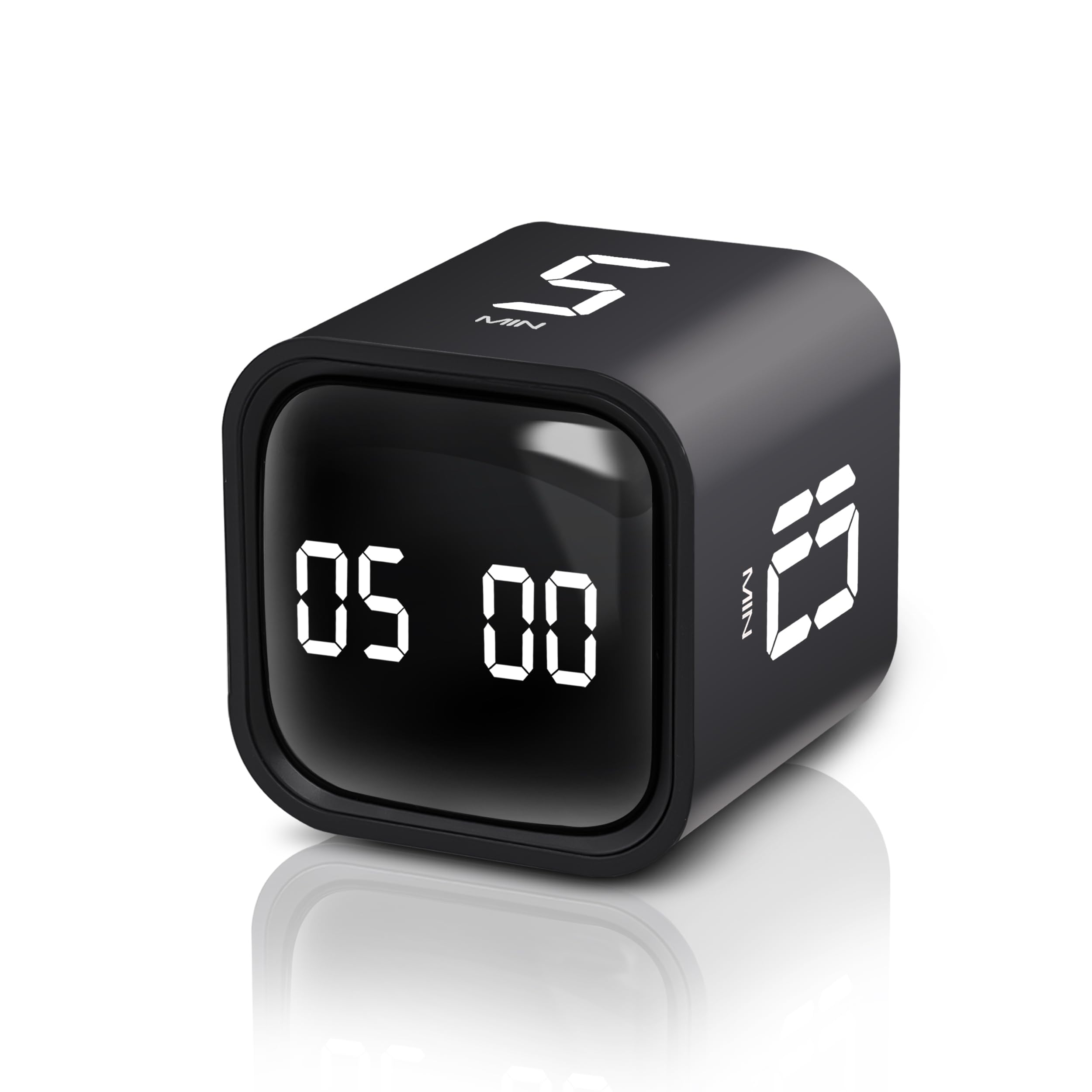 VEWINGL Cube Timer,Rotation Timer,5/10/30/60 Minutes and Custom Countdown,Productivity Timer,Pause and Resume,Silent,Vibrate and Adjustable Sound Alarm for Tasks,Work,Study,Kitchen (F4, Black)