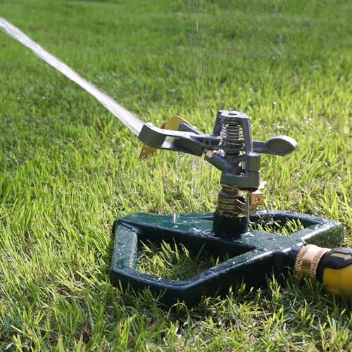 Sprinklers for Yard, Lawn Sprinkler with Metal Base, Heavy Duty Adjustable Zinc Alloy Sprinkler Head, Automatic Rotating Sprinkler for Lawn, Garden, Yard and Large Areas