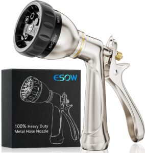 esow garden hose nozzle 100% heavy duty metal, water hose sprayer with 7 watering patterns, rear trigger design, high pressure nozzle sprayer for watering plants, car and pet washing