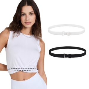 2pcs crop adjustable band, crop tool for shirt, crop band for tucking shirts, elastic belts for women tops, shirt band for transform the way you style your tops (black + white)