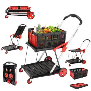 Multi Use Functional Collapsible Carts, Mobile Folding Trolley, Shopping Cart with Storage Crate, Portable Folding Cart, Shopping Cart Folding Trolley for Groceries, Home