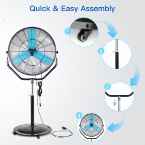 pasapair 24” Industrial Outdoor Misting Pedestal Fan – IPX5 Waterproof Cooling Fan for Patios – Portable Fan with 4 Wheels – 8.2 FT Cord, GFCI Plug & 360° Pitch Rotation– ETL Approved