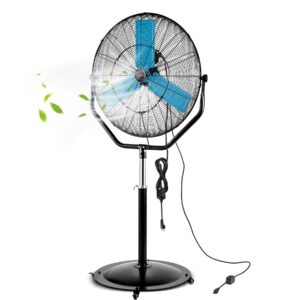 pasapair 24” industrial outdoor misting pedestal fan – ipx5 waterproof cooling fan for patios – portable fan with 4 wheels – 8.2 ft cord, gfci plug & 360° pitch rotation– etl approved