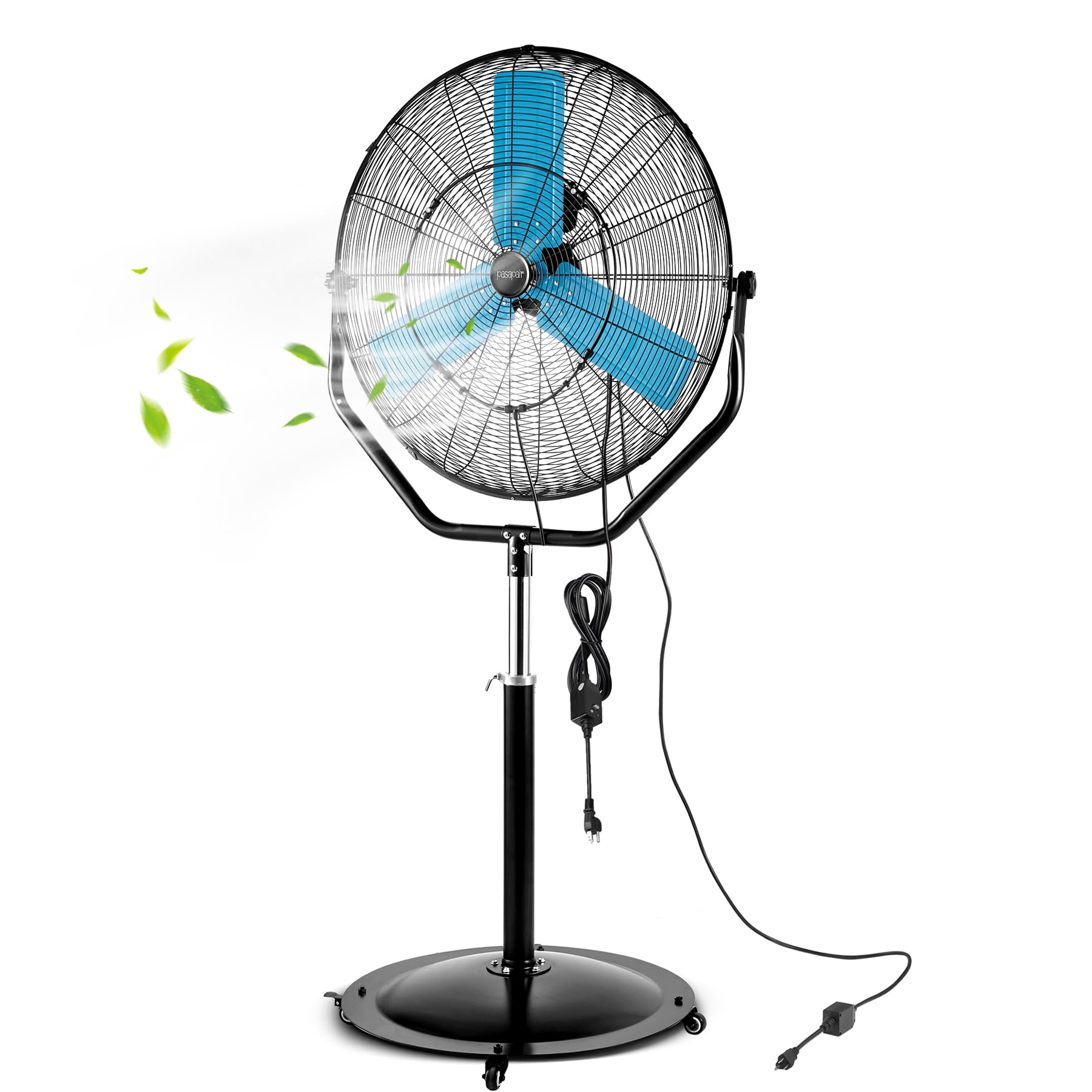 pasapair 24” Industrial Outdoor Misting Pedestal Fan – IPX5 Waterproof Cooling Fan for Patios – Portable Fan with 4 Wheels – 8.2 FT Cord, GFCI Plug & 360° Pitch Rotation– ETL Approved