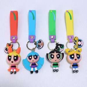 Zgwafdww The PowertoPuff Girls Toys Backpack Shoulder bag Pendant Accessories Keychain Charm Keyring Gifts for Girls Boys.(2inches pack of 4