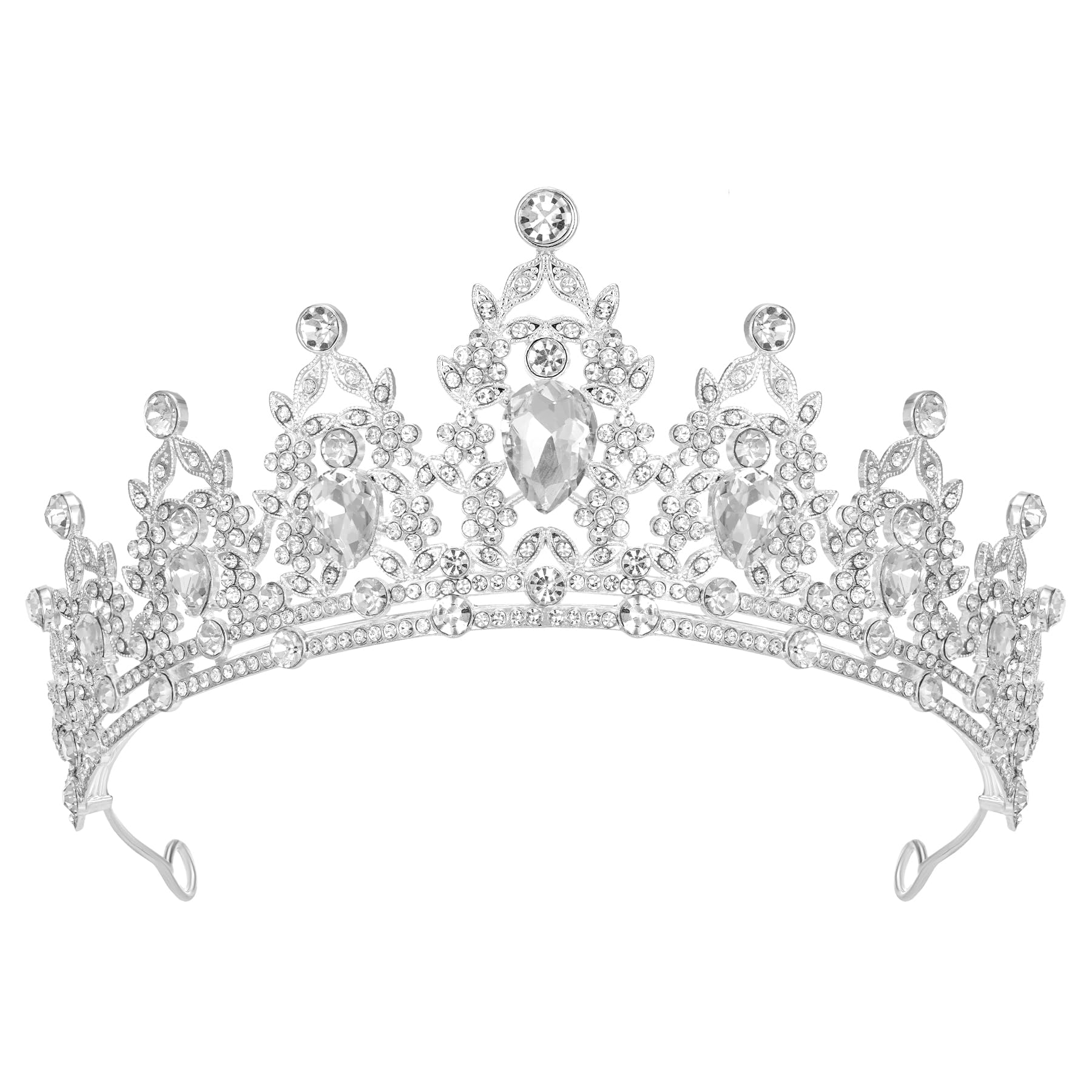 SWEETV Jeweled Tiaras and Crowns for Women, Crystal Queen Crown, Silver Wedding Tiara for Bride, Metal Birthday Quinceanera Pageant Prom Headpieces