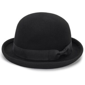 Pokie Pie Bowler Derby Hat - Classic Wool Short Brim Trilby Fedora Hat for Men Women (S/M) (Wool Black A)