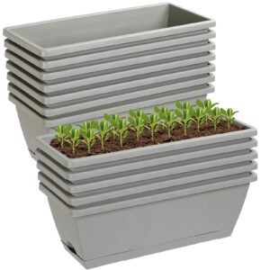 lysjtsr 12pcs 17inches rectangle planter box with drainage holes and trays plastic planters flower boxes pots for indoor outdoor plants patio garden home decor porch yard (gray)