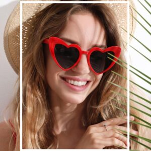 LOHO MAGICA Women Fashion Heart Sunglasses 12 Pack Heart Shaped Sunglasses for Women Vintage Love Cat Eye Retro Glasses（Red）