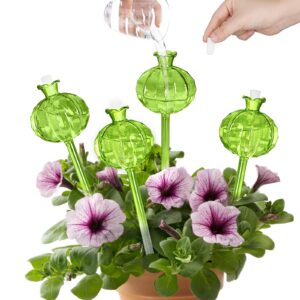 hyh plant watering globes 4 pack self watering planter spikes insert for indoor & outdoor plants automatic watering device self flower plant watering bulbs made from hand-blown glass plant lover gifts