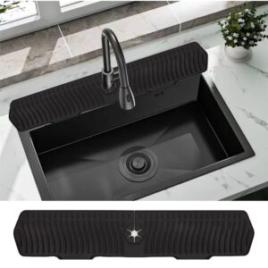 30 inch sink splash guard, large size kitchen sink splash guard, longer silicone faucet handle drip catcher tray for kitchen countertop, bathroom, farmhouse (black)