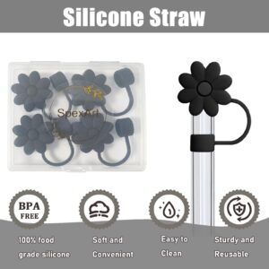 SpexArt Flower Straw Covers Toppers for Stanley Cups 30&40 Oz Tumbler Accessories 4PCS Silicone Straw Caps Reusable Straw Tips Protectors for Stanley Cup 10mm 0.4in Straws,Black