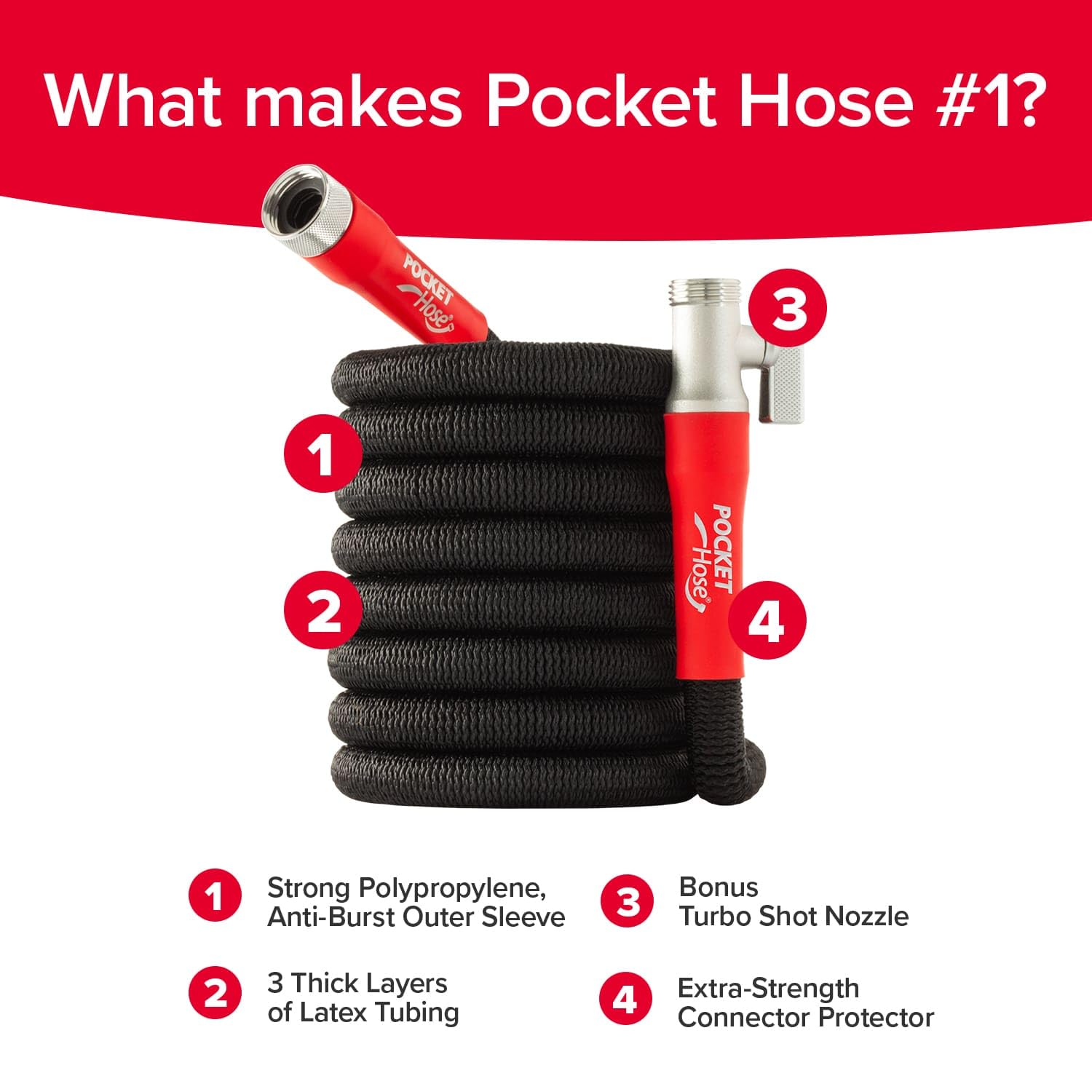 Pocket Hose Silver Bullet 2.0 Expandable Garden Hose 25-FT with Turbo Shot Nozzle, AS-SEEN-ON-TV, Lead-Free, Solid Aluminum Connectors, Easy On/Off Valve, Kink-Free, Leak-Proof