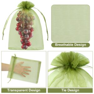 Unves 8 x12 Inch Fruit Protection Bags, 80 Pcs Fruit Mesh Bags Drawstring Reusable Fruit Tree Netting Green bags for Fruit & Vegetables, Garden Plant Netting Cover Pest Barrier for Grape Apple Pomelo