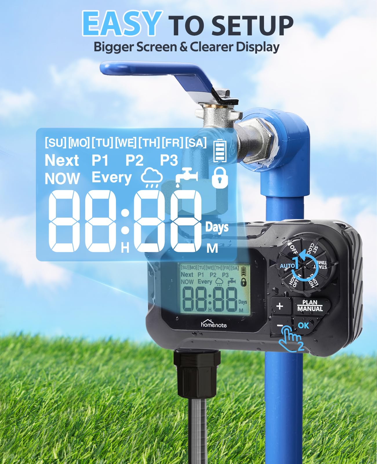 HOMENOTE Sprinkler Timer, Water Timer for Garden Hose, Programmable Irrigation Timer with Brass Swivel, Garden Hose Timer for Automatic Irrigation with Rain Delay/Manual Mode, IP65 Waterproof