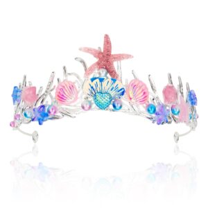 yariew mermaid crown birthday decorations, costume, tail starfish scales seashell hair accessories for women and girls, wide headband, party gifts