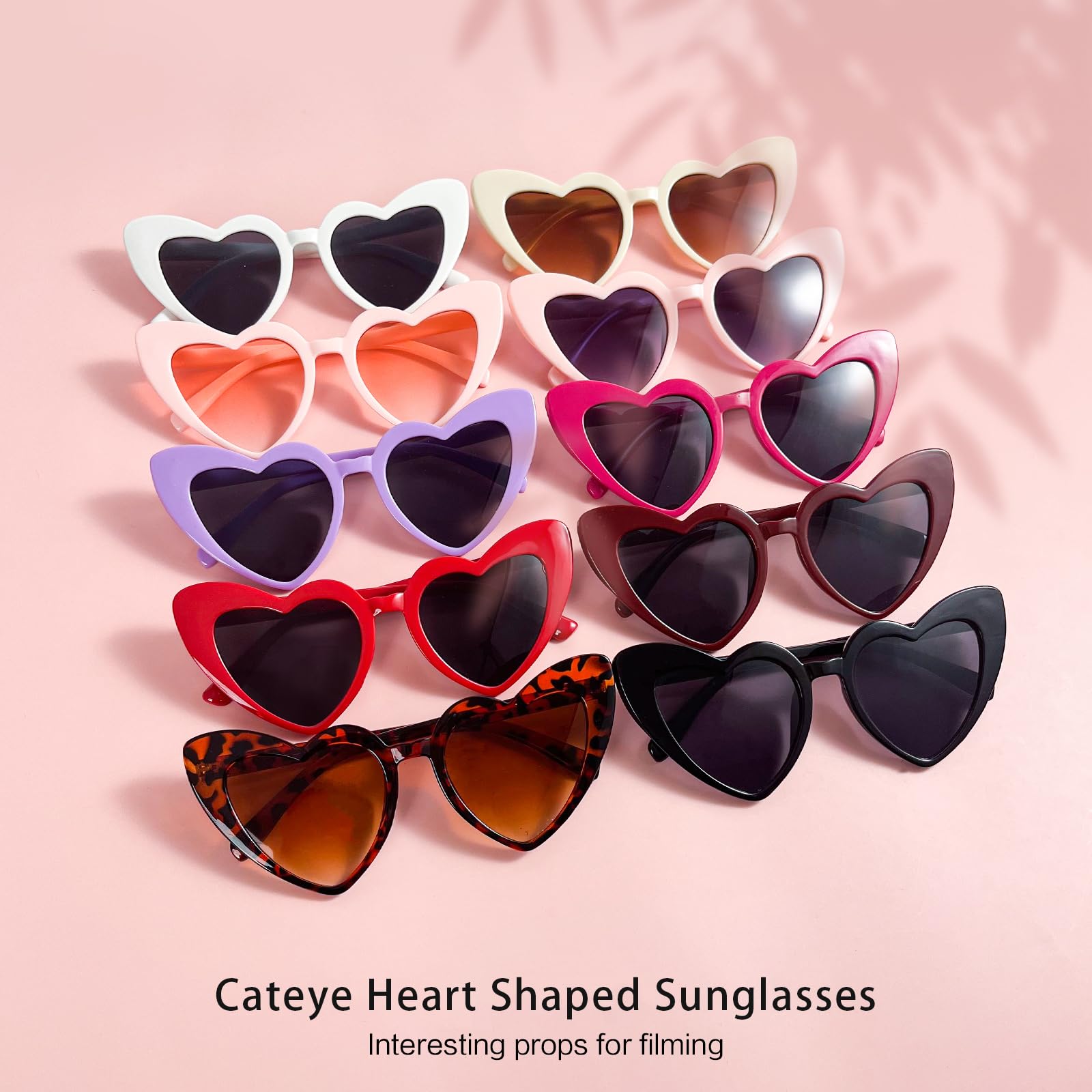 Matcheck 10 Pack Heart Shaped Sunglasses Womens Cat Eye Heart Glasses Multicolors Bachelorette Party Favors Wedding Supplies Bulk Eyewear