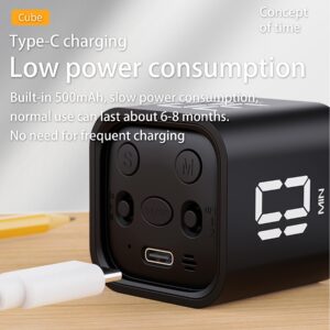 VEWINGL Cube Timer,Rotation Timer,5/10/30/60 Minutes and Custom Countdown,Productivity Timer,Pause and Resume,Silent,Vibrate and Adjustable Sound Alarm for Tasks,Work,Study,Kitchen (F4, Black)