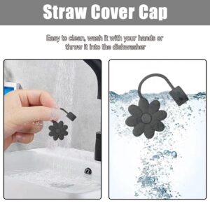 SpexArt Flower Straw Covers Toppers for Stanley Cups 30&40 Oz Tumbler Accessories 4PCS Silicone Straw Caps Reusable Straw Tips Protectors for Stanley Cup 10mm 0.4in Straws,Black