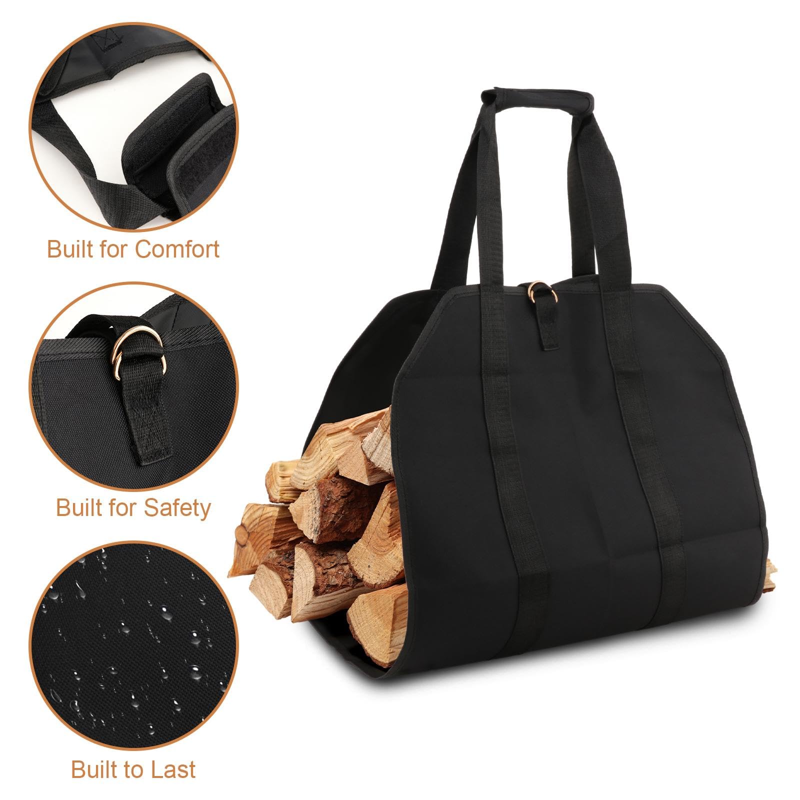 TTETTZ Log Carrier Bag For Firewood,Firewood Carriers With Big Handles,Firewood Tote Fireplace Accessories Extra Large Firewood Holder With Handles For Camping Best Gifts Black