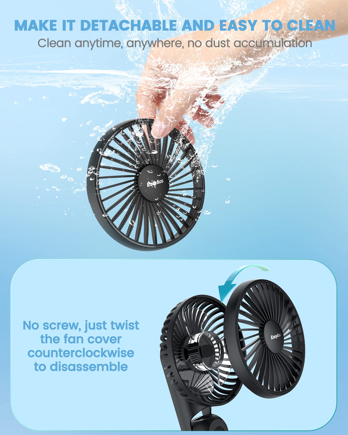 EasyAcc Portable Fan for Travel,Rechargeable Handheld Fan, 5 Speed Ultra Quiet [18H Max Cooling Time] with Backup Power Digital Display Lanyard Neck Foldable Personal Fan Hot Flashes Gift Outdoor