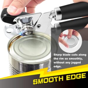 [Smoother Cut] PrinChef Manual Can Opener with Magnet, Improved Handle for More Comfortable Grip, Handheld Can Openers for Seniors, Heavy Duty Can Opener Smooth Edge, Bottle Opener Easy to Use, Black