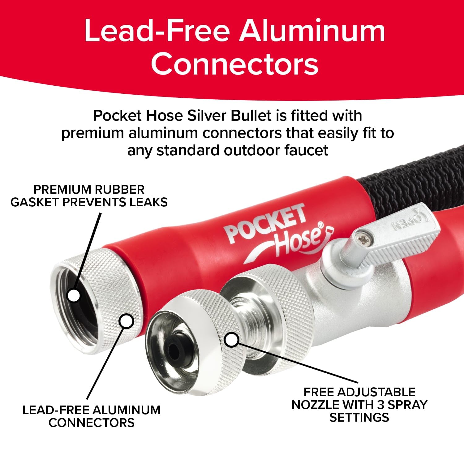 Pocket Hose Silver Bullet 2.0 Expandable Garden Hose 25-FT with Turbo Shot Nozzle, AS-SEEN-ON-TV, Lead-Free, Solid Aluminum Connectors, Easy On/Off Valve, Kink-Free, Leak-Proof