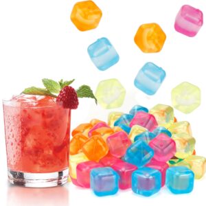 40 pack reusable ice cubes, reusable ice cubes for drinks, refreezable plastic ice cubes, washable square colorful fake clear ice cubes for whiskey, coffee, vodka, beer, non-diluting, bpa free