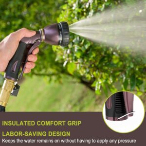 FANHAO Heavy Duty Garden Hose Nozzle, 100% Metal Water Nozzle with 8 Adjustable Spray Patterns, High Pressure Hose Sprayer with Non-Slip Grip for Watering Plants & Lawns, Washing Cars & Pets -Bronze