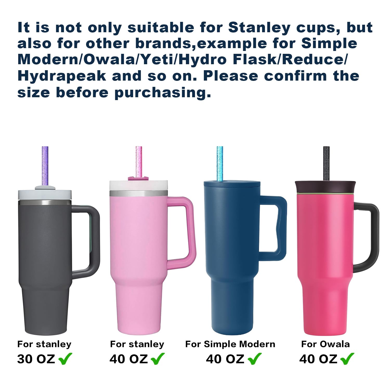 Replacement Straw for Stanley|Simple Modern|Owala 40 oz 30 oz Cup Tumbler, 10 Pack 12.13-In Long Reusable Straw with Cleaning Brush, Color, Dishwasher Safe, Plastic Straw for stanley cup accessories