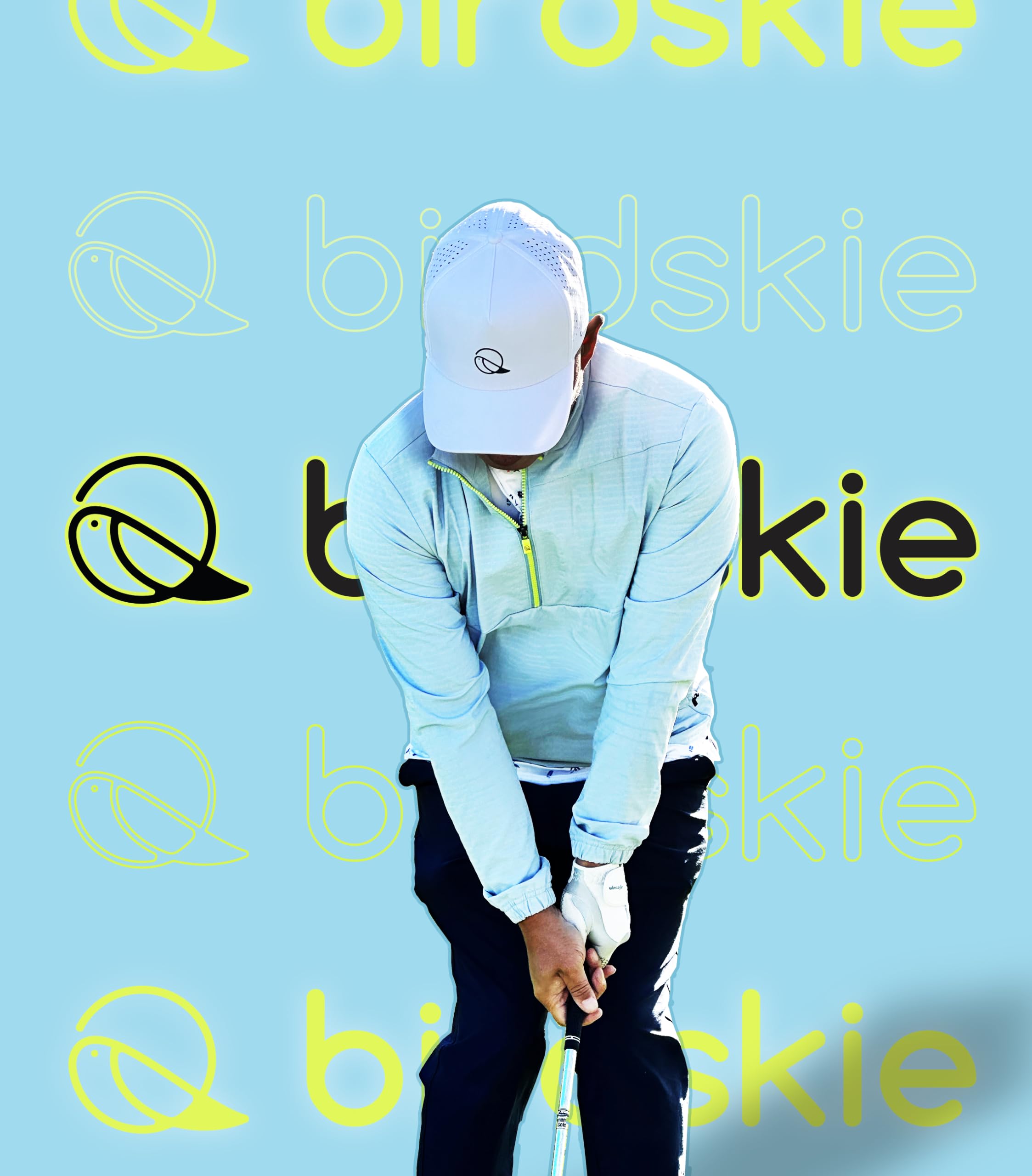 birdskie Golf Hat Snapback, Breathable, Quick Drying, High Performance, The Swagger Golf Cap White