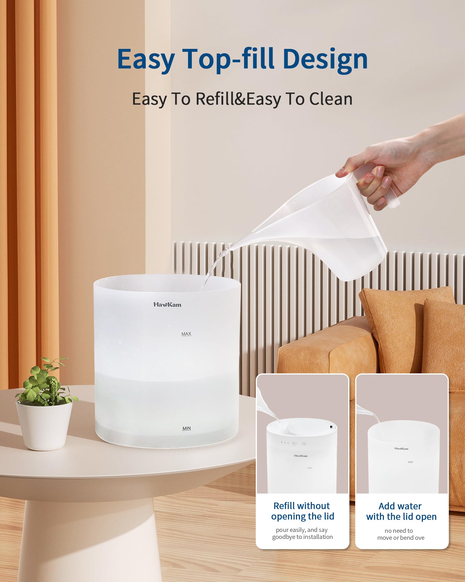 HawKam Humidifiers for Bedroom, 3.5L Cool Mist Humidifiers with Easy to Top Fill and Clean, Auto Shut-off, BPA-Free & 28H Runtime, Air Humidifier for Home Large Room Baby Nursery Plants & Offices