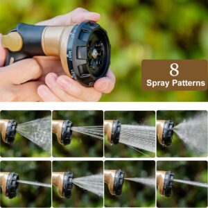 FANHAO Garden Hose Nozzle Heavy Duty, 100% Metal Water Hose Sprayer with 8 Spray Patterns, High Pressure Spray Nozzle Thumb Control On Off Valve for Lawn & Plant Watering, Car & Pet Washing - Khaki