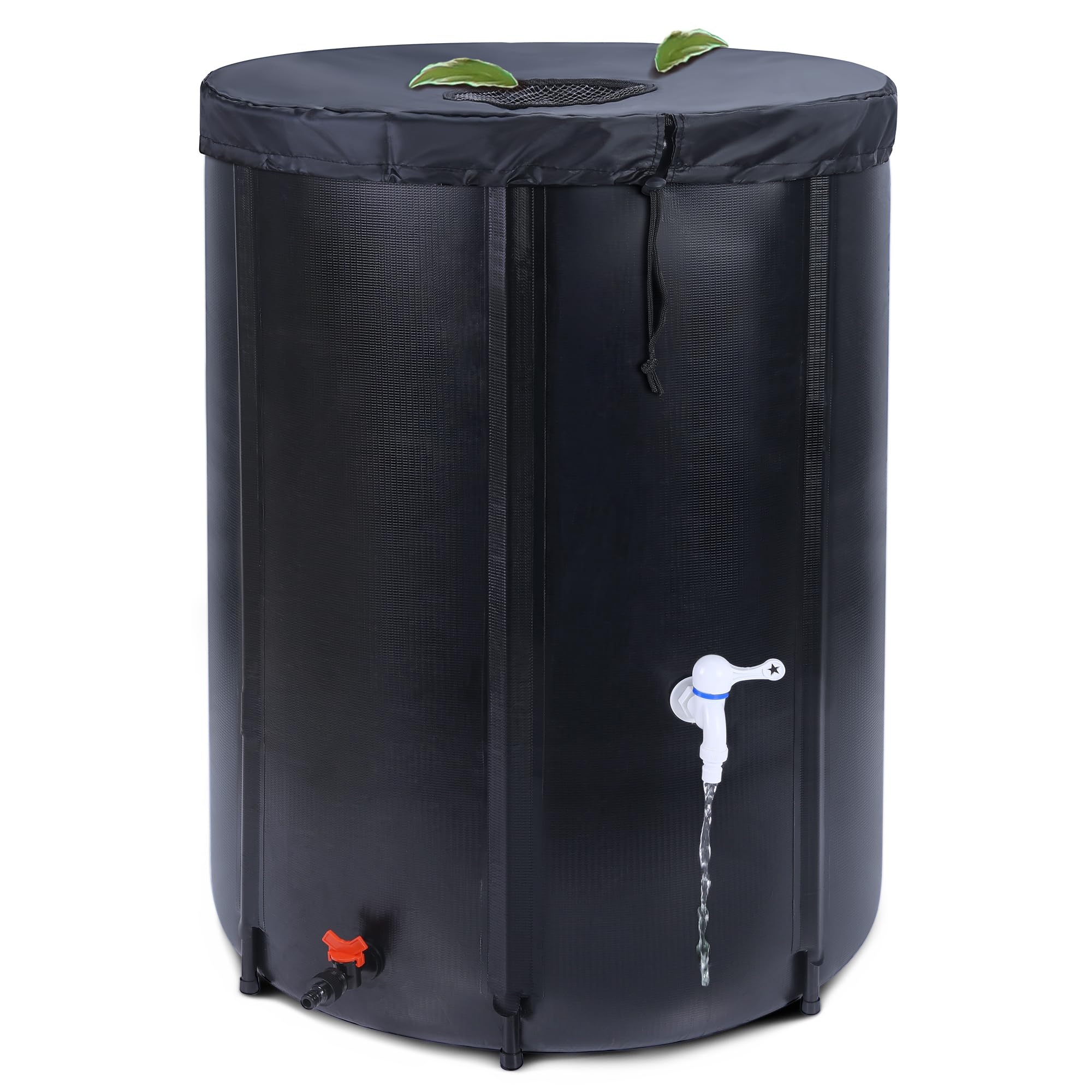 Rihogar 100 Gallon Rain Barrel Water Tank, Portable Water Storage Tank, Large Rain Water Collection Barrel, Collapsible Rain Water Catching System with Spigot Overflow Kit, Black