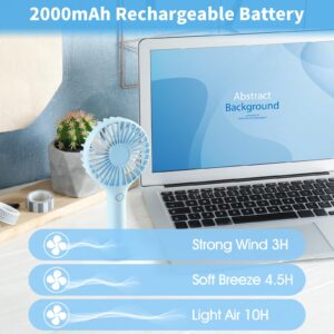 Mini Handheld Fan Portable, Small Portable Hand Held Fan with USB Rechargeable Battery, 3 Speed Personal Desk Table Fan with Base, Makeup Eyelash Fan for Women Kids Travel Indoor Outdoor, Blue