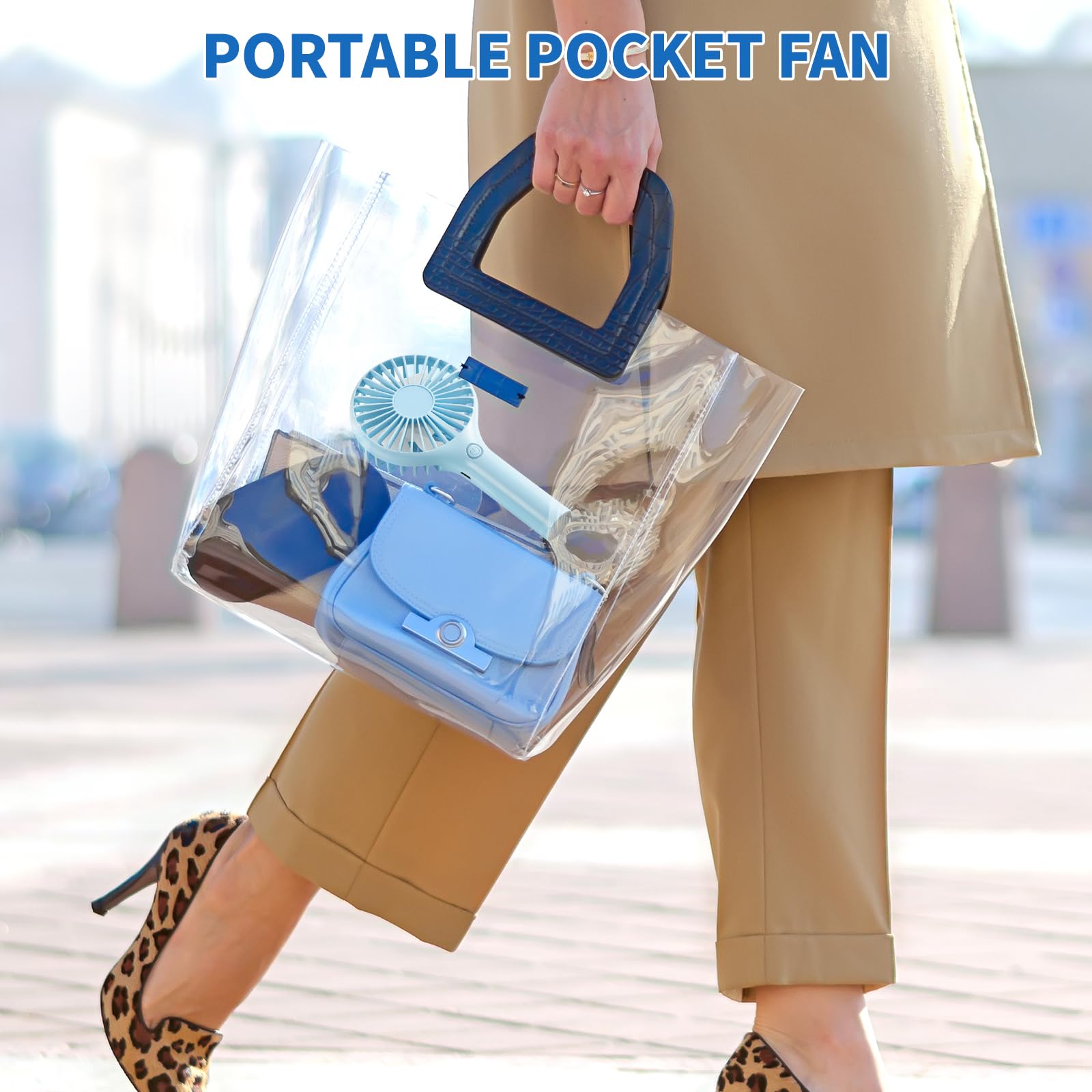 Mini Handheld Fan Portable, Small Portable Hand Held Fan with USB Rechargeable Battery, 3 Speed Personal Desk Table Fan with Base, Makeup Eyelash Fan for Women Kids Travel Indoor Outdoor, Blue