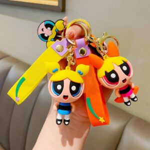 Zgwafdww The PowertoPuff Girls Toys Backpack Shoulder bag Pendant Accessories Keychain Charm Keyring Gifts for Girls Boys.(2inches pack of 4