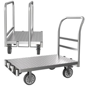 steel platform truck, heavy duty drywall cart flatbed cart panel cart, capacity 2000lbs platform truck cart, with 6" swivel brake casters lumber cart, 1front and 2 side handra