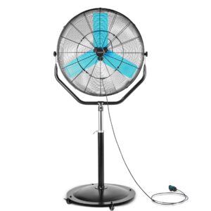 pasapair 24” Industrial Outdoor Misting Pedestal Fan – IPX5 Waterproof Cooling Fan for Patios – Portable Fan with 4 Wheels – 8.2 FT Cord, GFCI Plug & 360° Pitch Rotation– ETL Approved