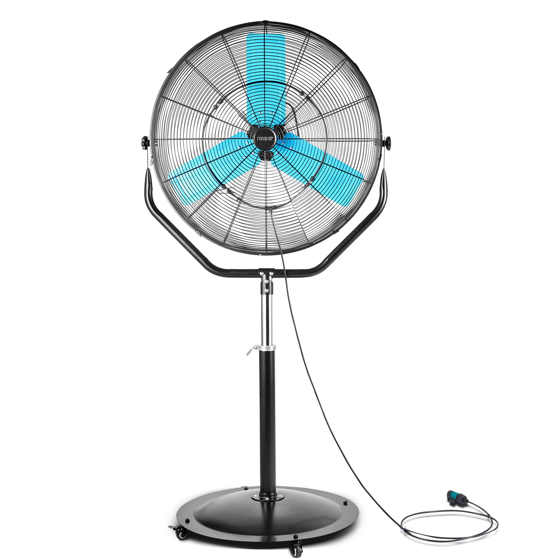 pasapair 24” Industrial Outdoor Misting Pedestal Fan – IPX5 Waterproof Cooling Fan for Patios – Portable Fan with 4 Wheels – 8.2 FT Cord, GFCI Plug & 360° Pitch Rotation– ETL Approved