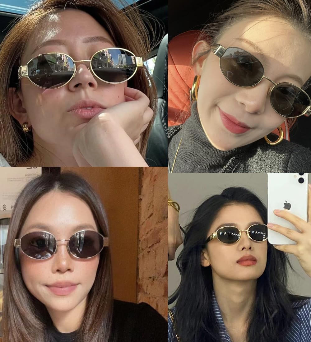 BAODAREN Trendy Retro Oval Sunglasses for Women Men Small Metal Frame Sun Glasses Ladies Shades BS1200 (Gold/Grey)