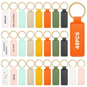 wavyknot 48 pcs leather keychains blank bulk pu leather sublimation key chains gift birthday halloween(bright color)