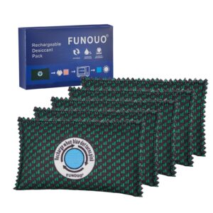 funouo 100g rechargeable silica gel desiccant pack of 5,moisture absorbers for storage,moisture absorbers bag,desiccant dehumidifier bag,dehumidifier for home closets,gun safe, and cars