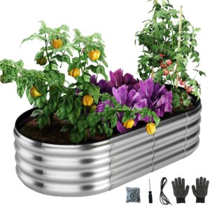 galvanized metal planter raised garden bed kit for gardening outdoor，4x2x1ft planter grow garden box raised flower bed